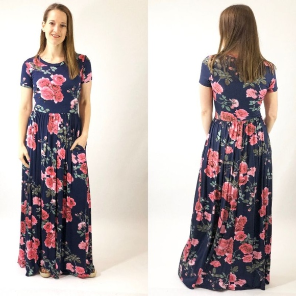 Reborn J | Dresses | New Jessica Floral Maxi Dress Navy | Poshmark